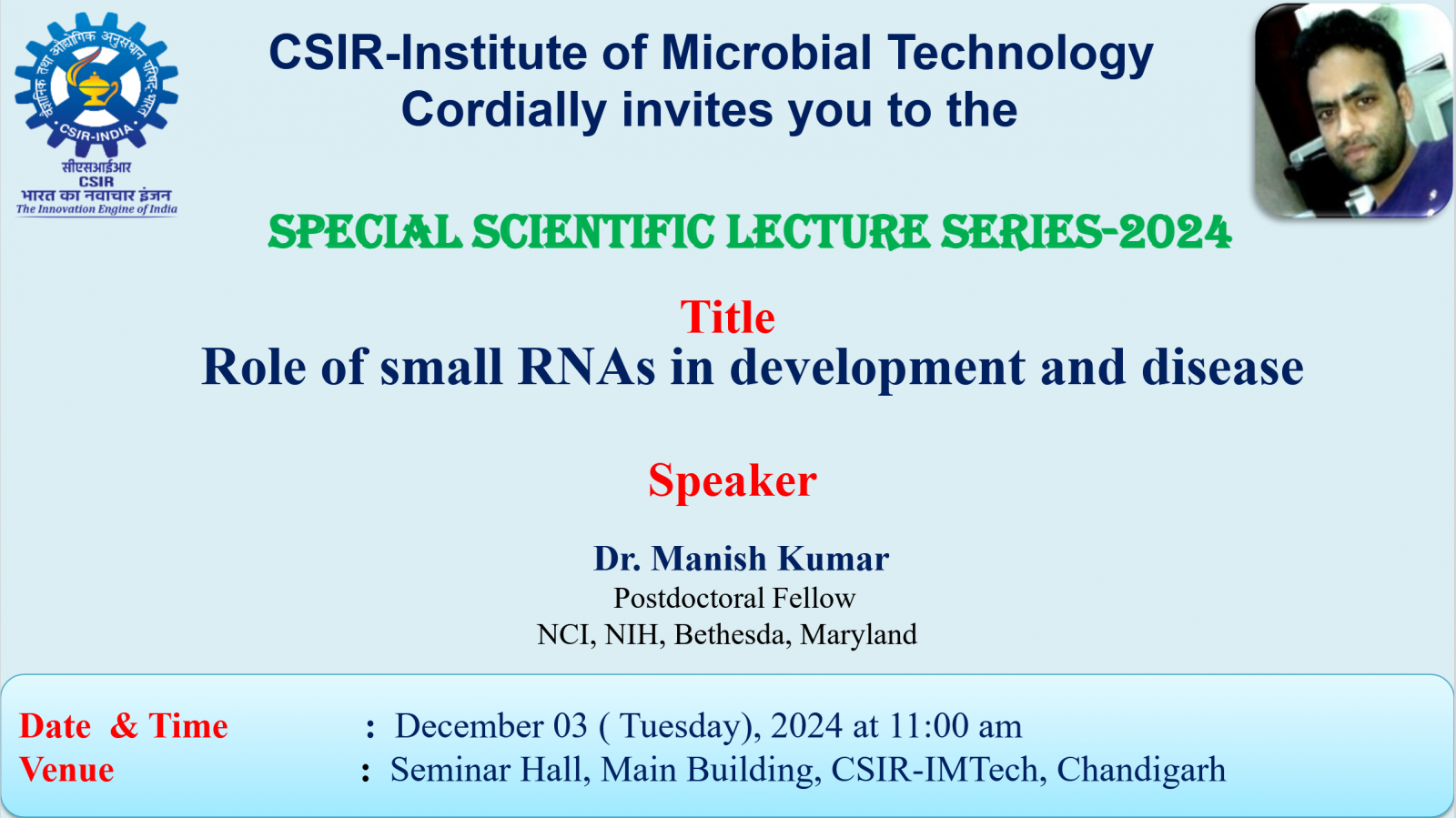 Special scientific lecture by Dr Manish Kumar